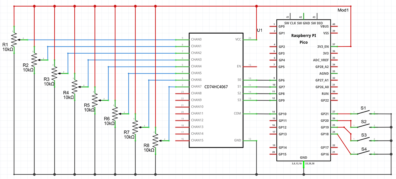 Raspberry Pi Pico with Multiplexer, 8 Fader and 4 Buttons - projects ...